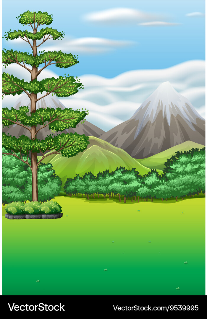 Nature scene with field and mountains Royalty Free Vector