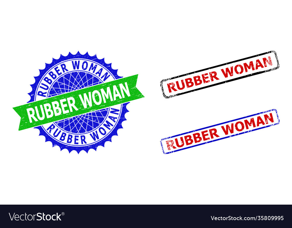 Rubber Woman Rosette And Rectangle Bicolor Stamps Vector Image