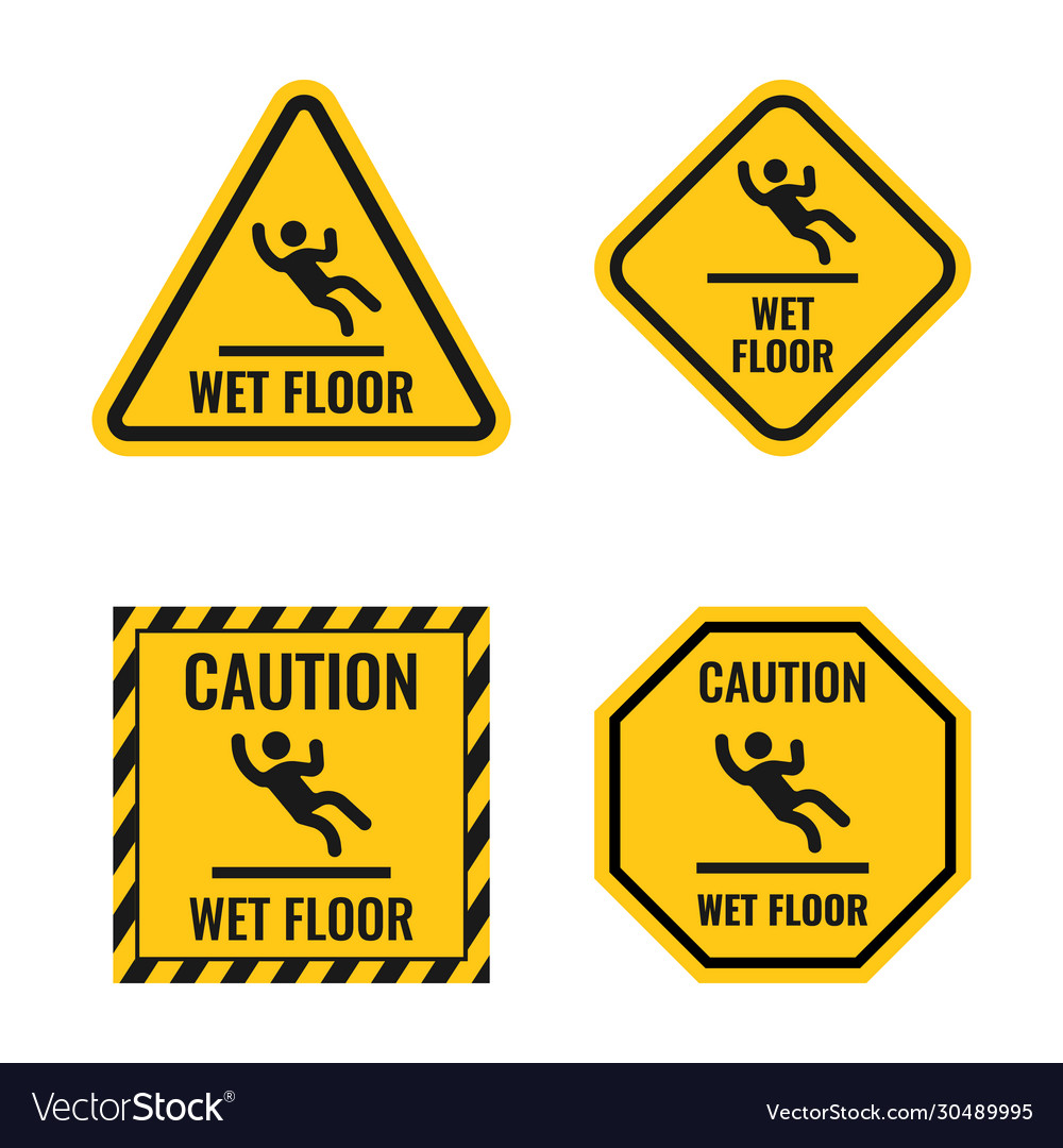 Wet floor danger caution sign set slippery floor Vector Image Wet floor danger caution sign set slippery floor Vector Image