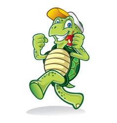 Cartoon turtle wins by crossing the finish line Vector Image