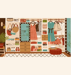 Womans walk-in closet interior cartoon Royalty Free Vector