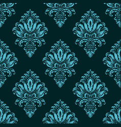 Blue damask seamless pattern background Royalty Free Vector