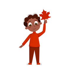 Cartoon boy kid falling autumn leaves Royalty Free Vector