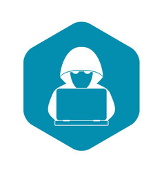 Computer hacker with laptop icon simple style Vector Image