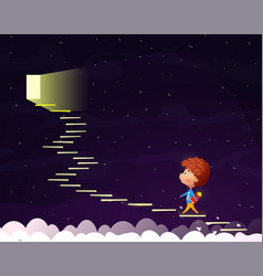 Cartoon boy goes up stairs Royalty Free Vector Image