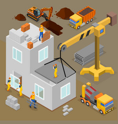 Construction site isometric composition Royalty Free Vector