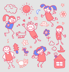 Collection cute children drawings kids Royalty Free Vector