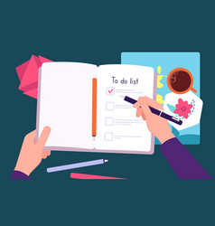 Checking on to do list top view Royalty Free Vector Image