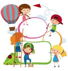 Border template with kids and round frames Vector Image