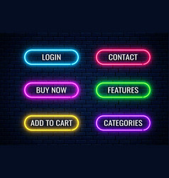 Glow neon buttons for web design set website Vector Image