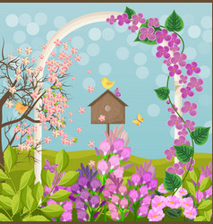 Cute colorful birds and birdhouses in spring Vector Image