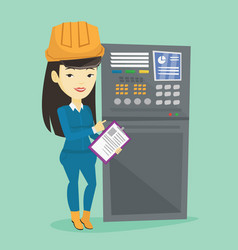 Engineer standing near control panel Royalty Free Vector
