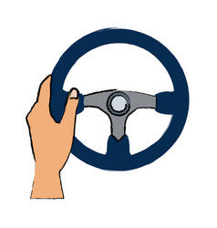 Hand with steering wheel car auto control icon Vector Image