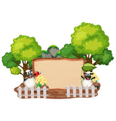 Sign template with animals in garden background Vector Image