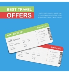 Blue yellow air ticket plane with text Royalty Free Vector