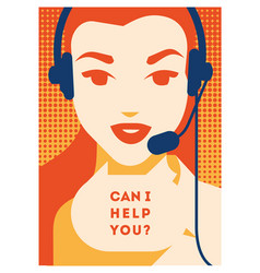 Call center operator with headset poster client Vector Image