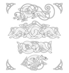 Wolfs in celtic style and celtic pattern Vector Image