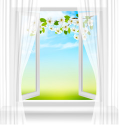 Spring is coming window with flowers Royalty Free Vector