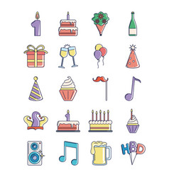 Happy birthday symbols set Royalty Free Vector Image