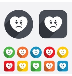 Sad heart face with tear icon Crying symbol Vector Image