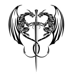 Flying dragons and sword Royalty Free Vector Image