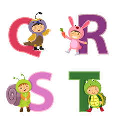 Cartoon kids with abcdef letters Royalty Free Vector Image
