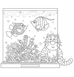 Small kitten and an aquarium fish Royalty Free Vector Image
