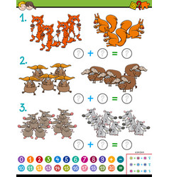 Maths addition educational game with animals Vector Image