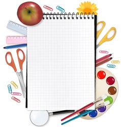 Notepad with school supplies Royalty Free Vector Image