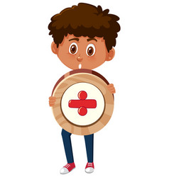 Student boy holding number cartoon character Vector Image