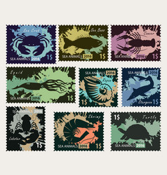 Stamps with sea animals Royalty Free Vector Image
