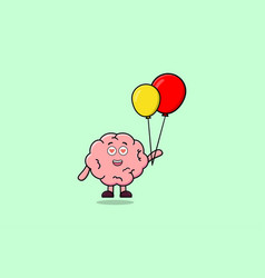 Cute cartoon brain floating with donuts balloon Vector Image