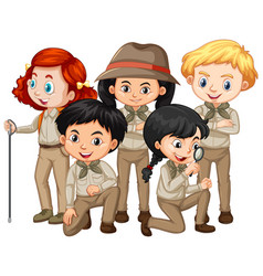 Four kids in safari costume Royalty Free Vector Image
