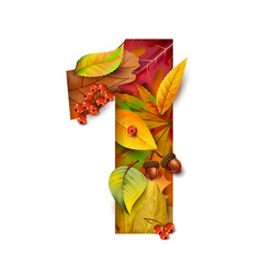 Autumn stylized alphabet with foliage digit7 Vector Image