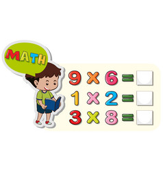 Math worksheet template with clowns and numbers Vector Image