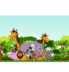 Animal cartoon with tropical forest background Vector Image