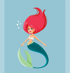 Beautiful little mermaid with pink hair cute sea Vector Image