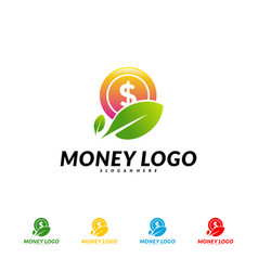 Green money logo design concept coin with leaf Vector Image
