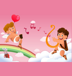 Smile cupid playing lyre Royalty Free Vector Image