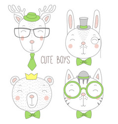 Cute animal boys portraits Royalty Free Vector Image
