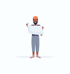 Builder wearing helmet man worker with rulers Vector Image