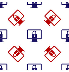 Blue and red lock on computer monitor screen icon Vector Image