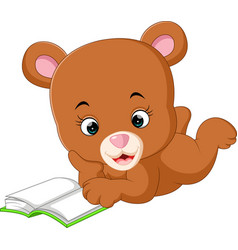 Cute bear reading book cartoon Royalty Free Vector Image