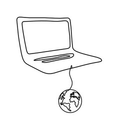 Abstract laptop with trophy as line drawing Vector Image