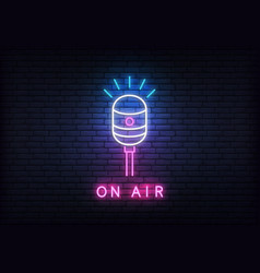 Podcast neon background template with glowing Vector Image