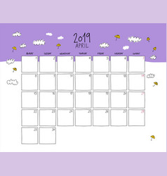 May 2019 wall calendar doodle style Royalty Free Vector