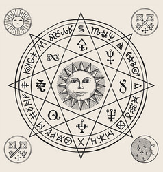 Banner with hand drawn sun and esoteric symbols Vector Image