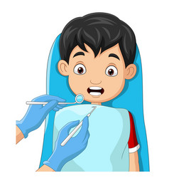 Cartoon little boy in dentist office Royalty Free Vector