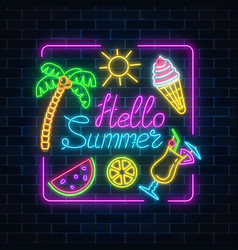 Neon summer poster with lettering palm tree and Vector Image