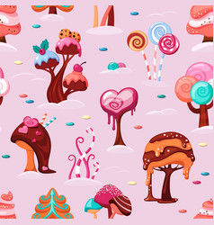 Cartoon fantasy sweet candy land caramel trees Vector Image